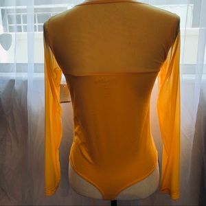 MadRag | Tops | Yellow Sheer Top And Sleeves Thong Bodysuit | Poshmark